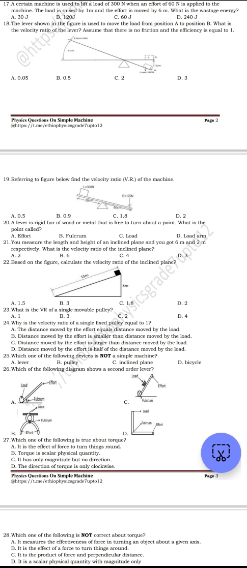 Solved: A certain machine is used to lift a load of 300 N when an ...