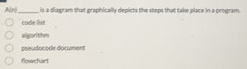 Solved: A(n) _ is a diagram that graphically depicts the steps that ...