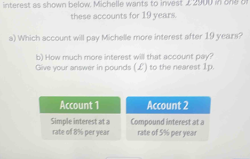 Solved: interest as shown below. Michelle wants to invest £ 2900 in one ...