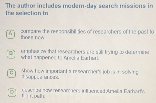 Solved: The author includes modern-day search missions in the selection ...