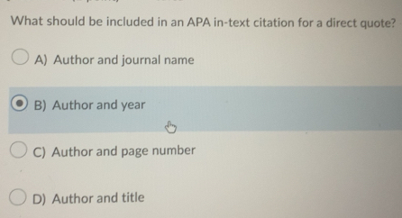 Solved: What should be included in an APA in-text citation for a direct ...