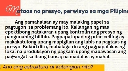 Solved: ataas na presão, perwisyo sa mga Pilipina Ang pamahalaan ay may ...