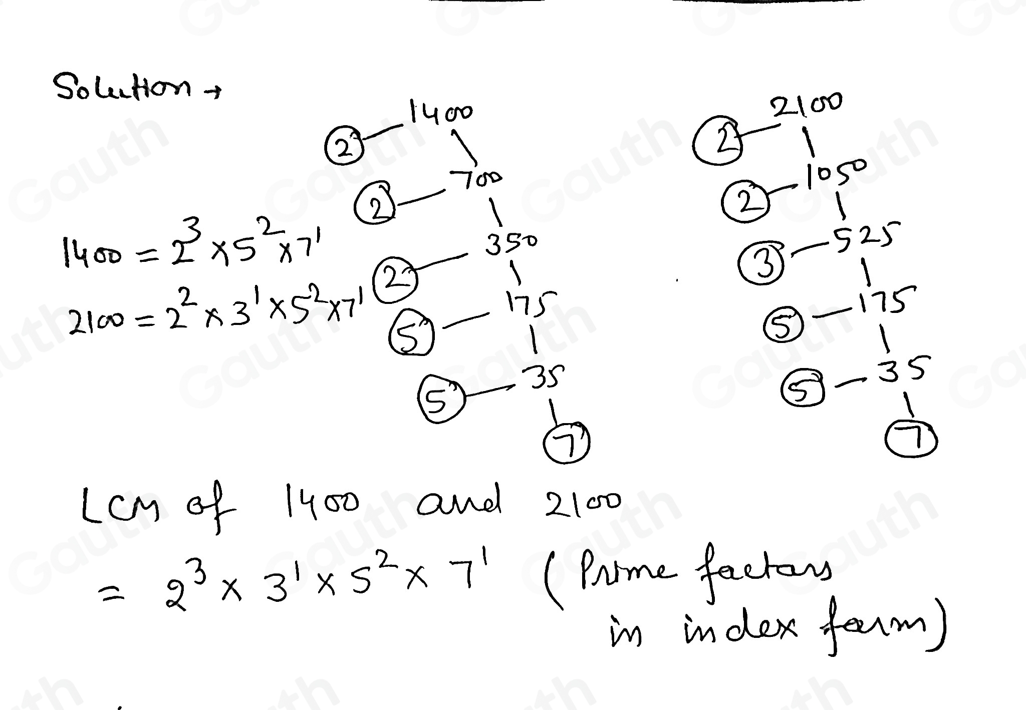 Solved: The prime factor trees for 1400 and 2100 are shown below. Use ...