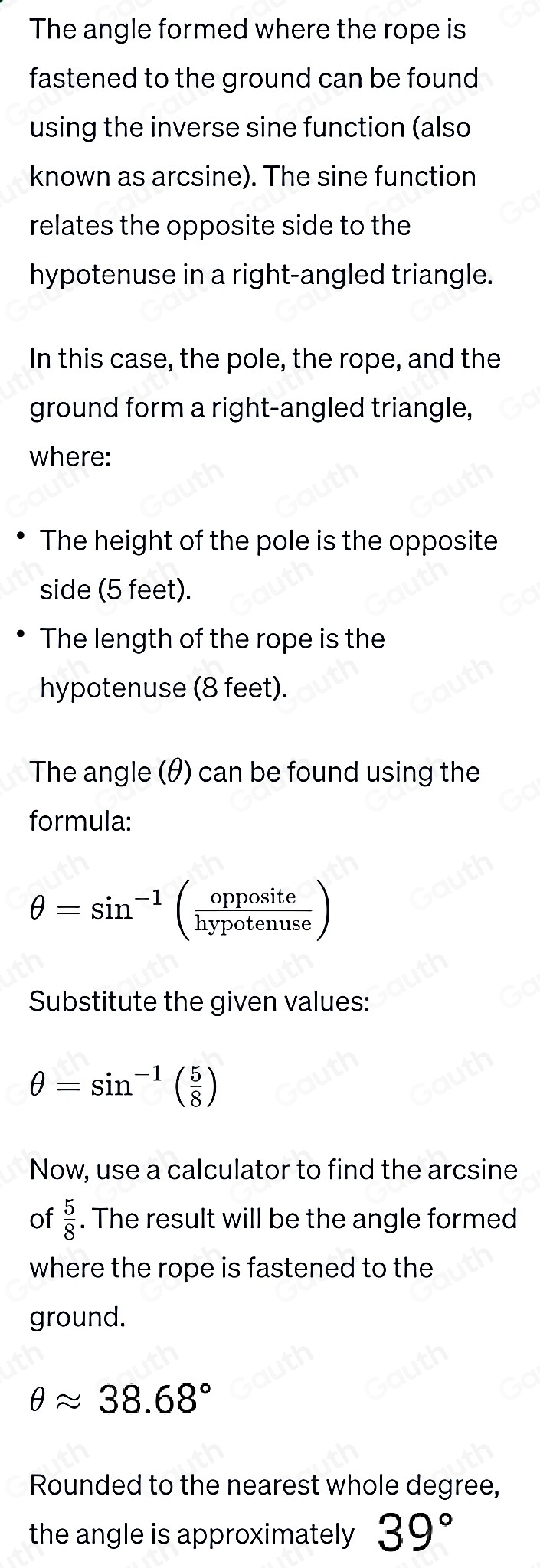 Solved: Roger fastens a rope to the ground that extends from a pole ...