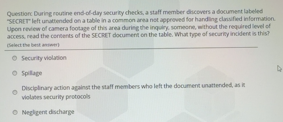 Risolto:During routine end-of-day security checks, a staff member ...