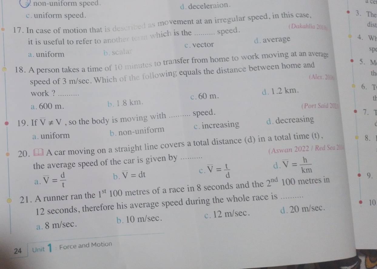 Solved: non-uniform speed. d. deceleraion. a ce c. uniform speed. 17 ...