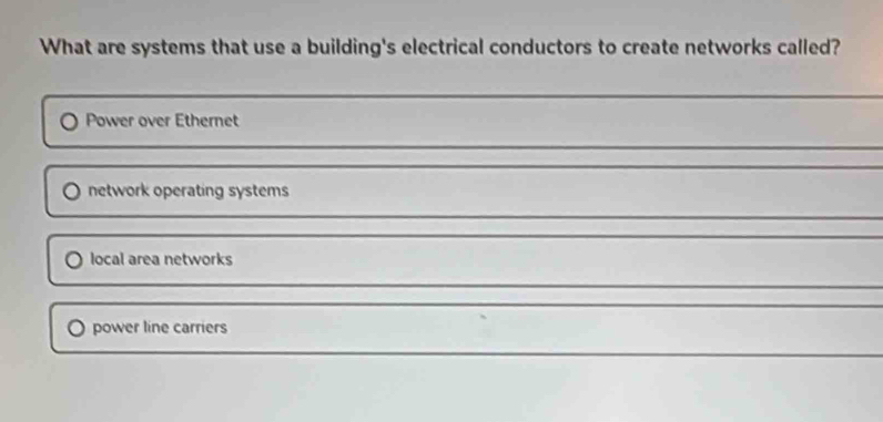 Solved: What are systems that use a building's electrical conductors to ...