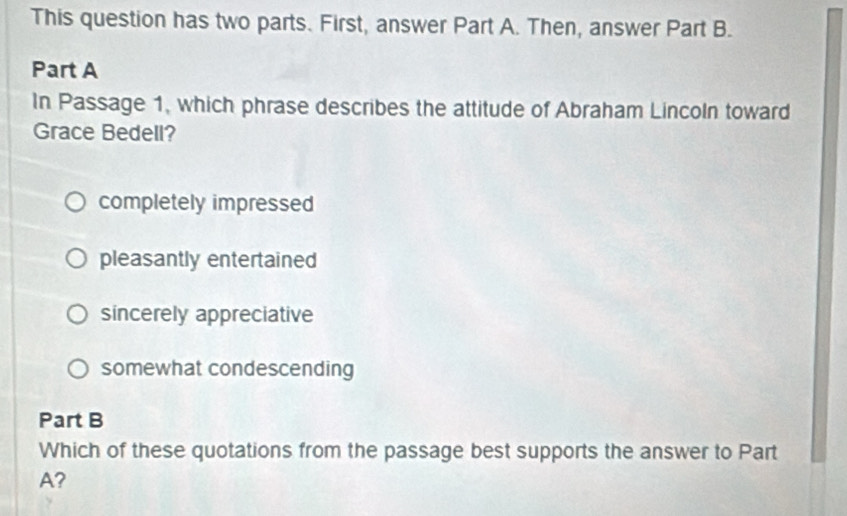 Solved: This question has two parts. First, answer Part A. Then, answer ...