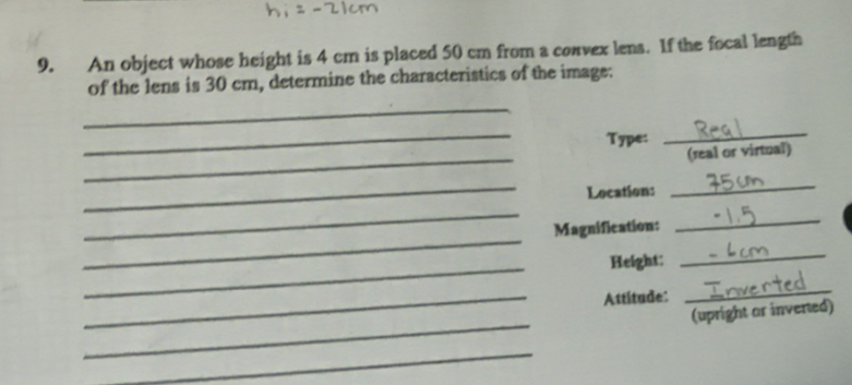 Solved: An object whose height is 4 cm is placed 50 cm from a convex ...