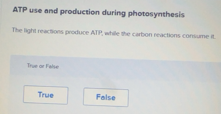 Solved: ATP use and production during photosynthesis The light ...