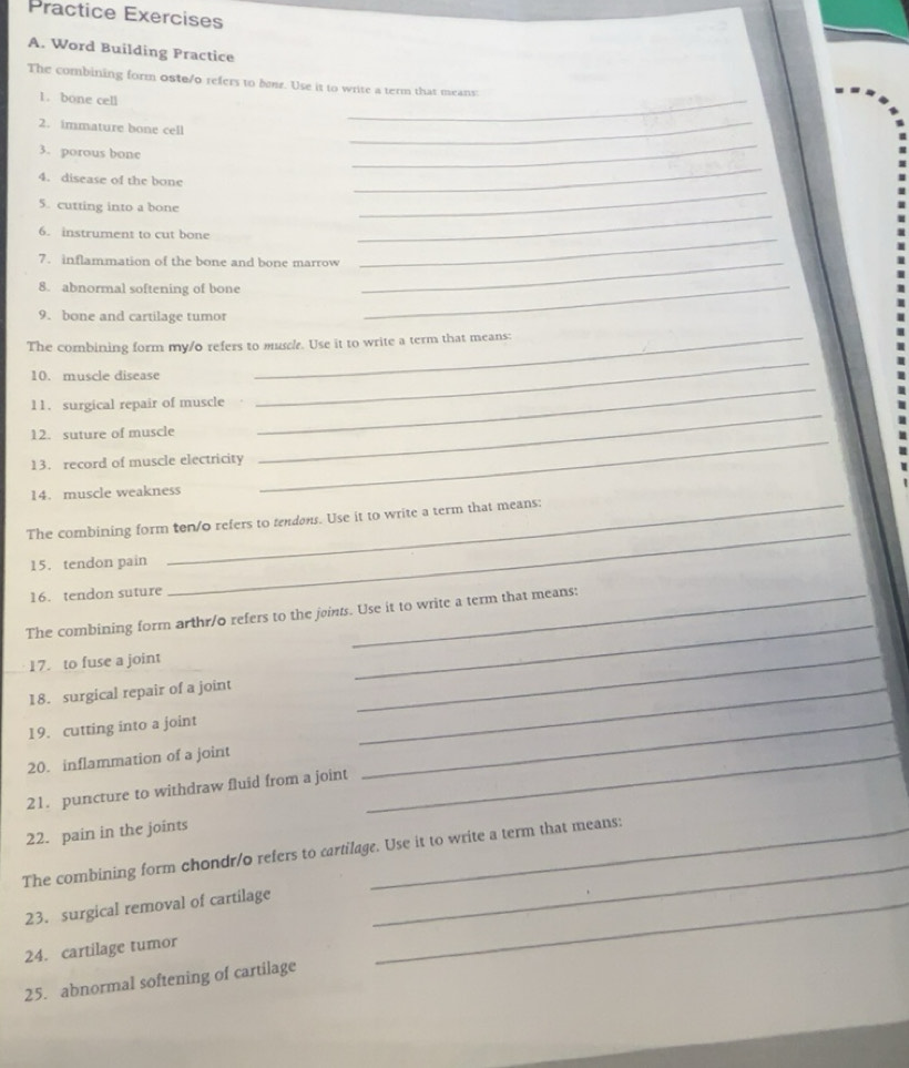 Solved: Practice Exercises A. Word Building Practice _ The combining ...