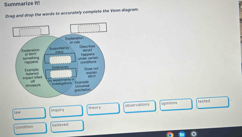 Solved: Summarize It! Drag and drop the words to accurately complete ...
