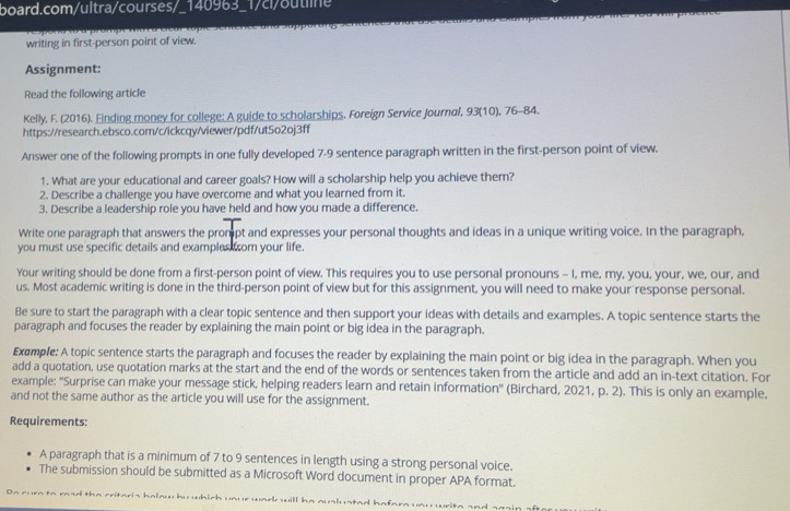 Solved: writing in first-person point of view. Assignment: Read the ...