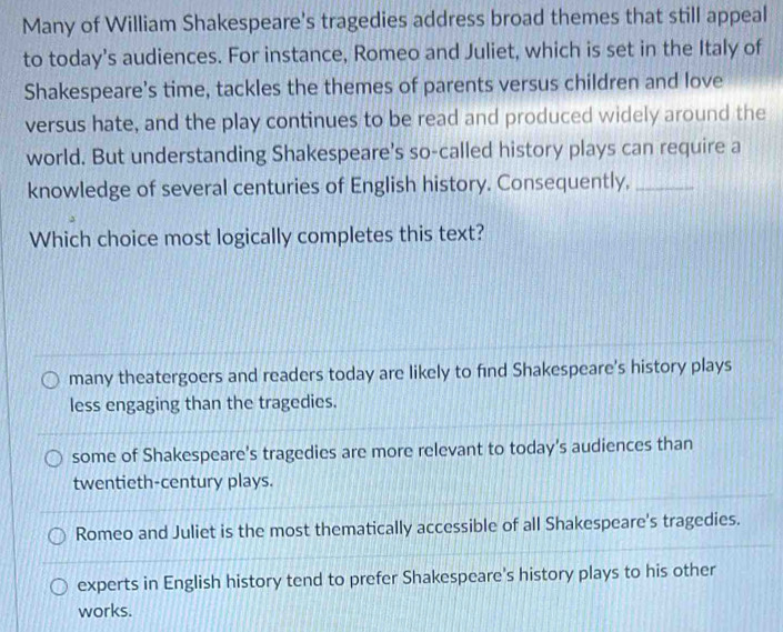 Many of William Shakespeare's tragedies address broad themes that still ...