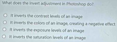 Solved: What does the Invert adjustment in Photoshop do? It inverts the ...