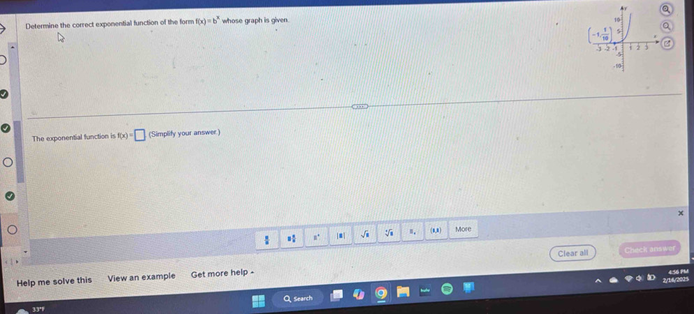 Solved: Determine the correct exponential function of the form f(x)=b^x ...