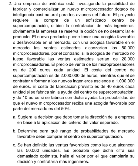 Resuelto:Una empresa de aviónica está investigando la posibilidad de ...