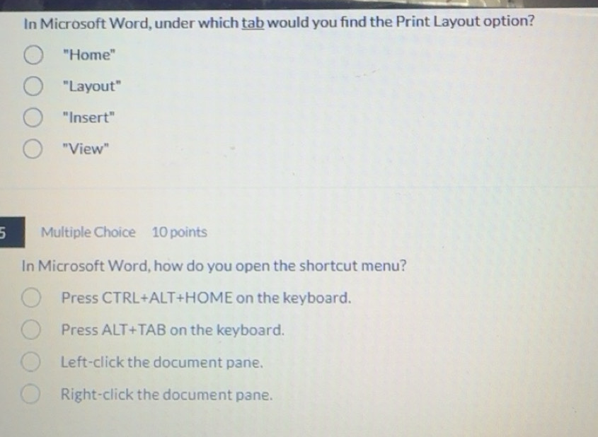 Solved: In Microsoft Word, under which tab would you find the Print ...