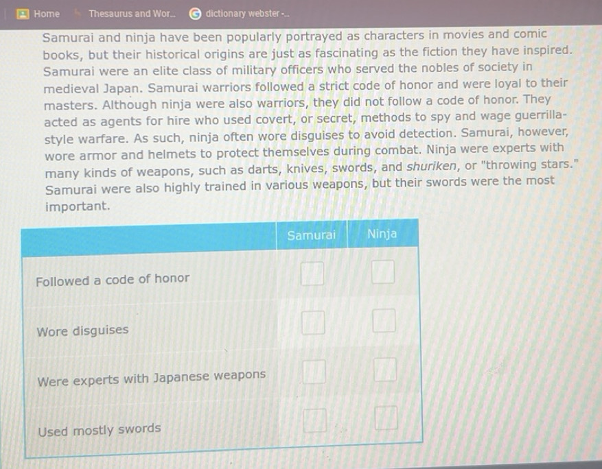 Solved: Home Thesaurus and Wor... dictionary webster - Samurai and ...
