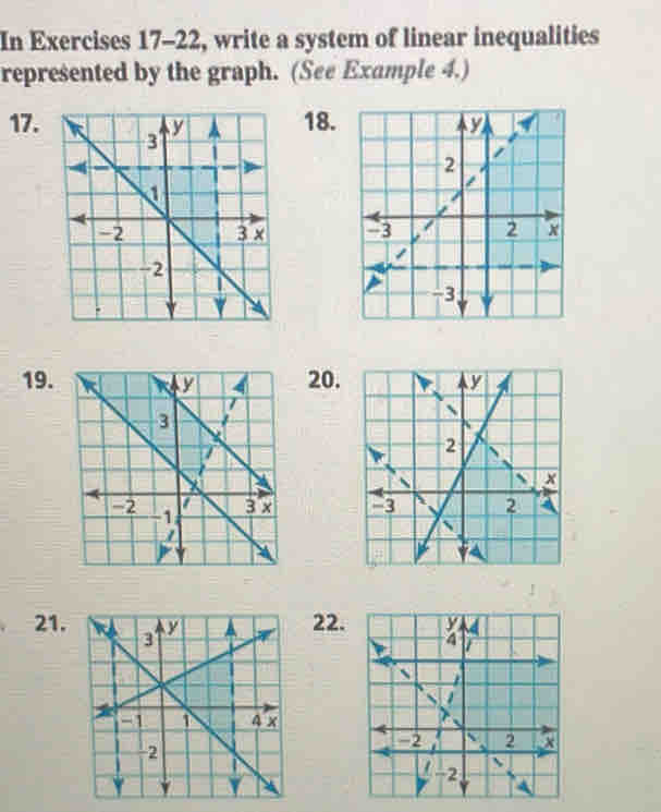 Solved: In Exercises 17-22, write a system of linear inequalities represented by the graph. (See ...
