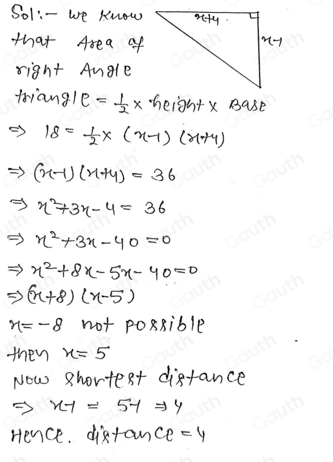 Solved: The diagram shows a right-angled triangle. All the measurements are in centimetres. The ...