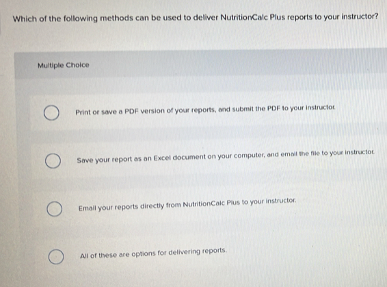Which of the following methods can be used to deliver NutritionCalc ...