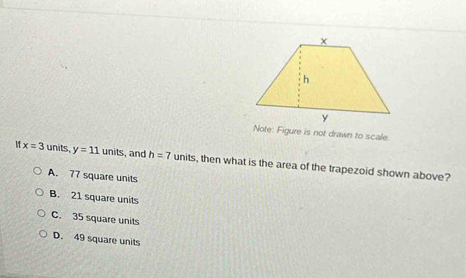 Solved: Note: Figure is not drawn to scale. If x=3 units, y=11 units ...