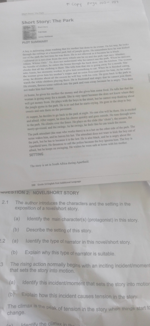 Solved: Short Story: The Park Short Story: The Park Short Story THE ...