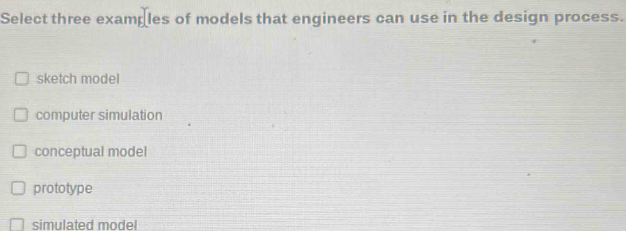 Solved: Select three examples of models that engineers can use in the ...