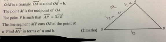 Solved: OAB is a triangle. vector OA=a and vector OB=b. The point M is ...
