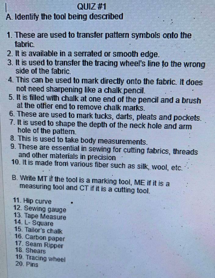 Solved: Identify the tool being described 1. These are used to transfer ...
