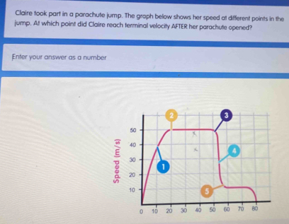 Solved: Claire took part in a parachute jump. The graph below shows her ...