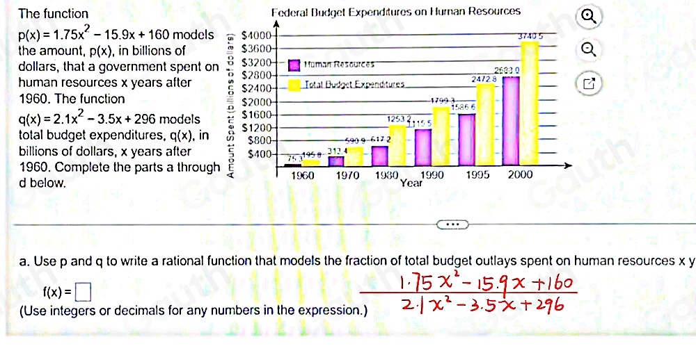 Solved: The function ces p(x)=1.75x^2-15.9x+160 models the amount, p(x ...