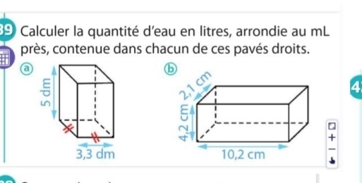 Solved: Calculer la quantité d'eau en litres, arrondie au mL près ...