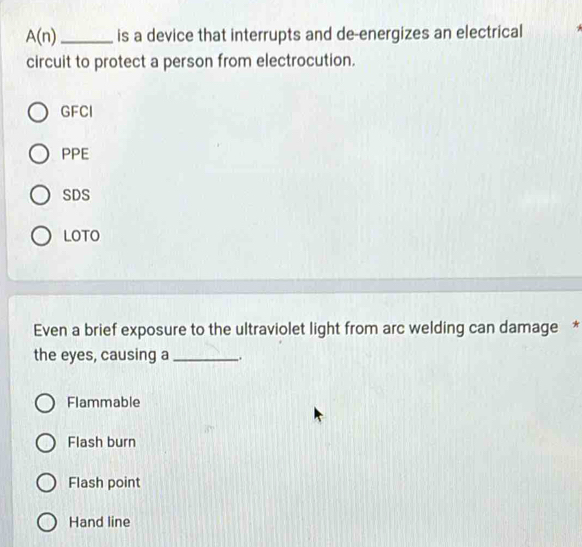 Solved: A(n) _ is a device that interrupts and de-energizes an ...