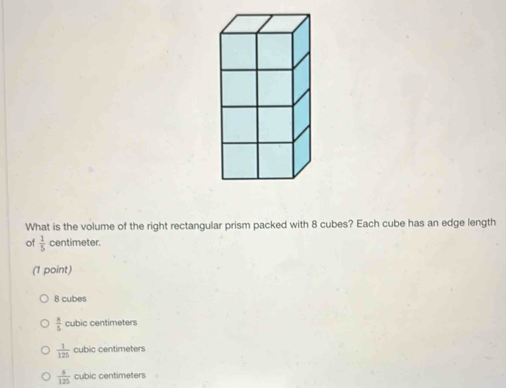 Solved: What is the volume of the right rectangular prism packed with 8 ...