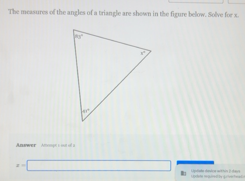 Solved: The measures of the angles of a triangle are shown in the ...