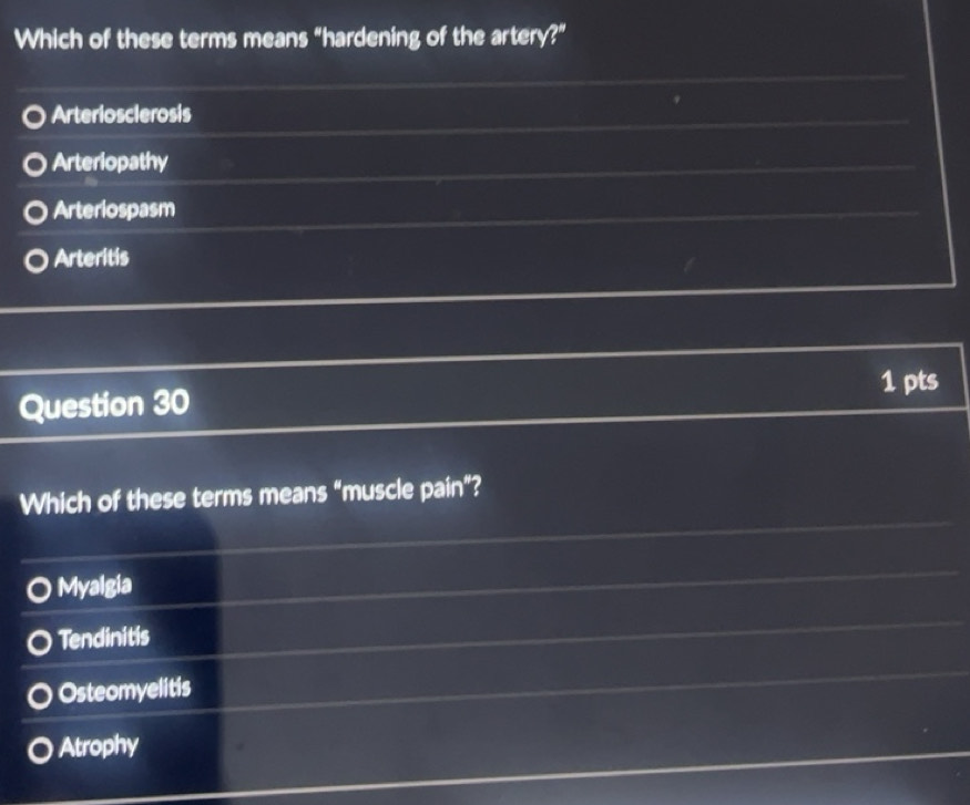 Solved: Which of these terms means “hardening of the artery ...