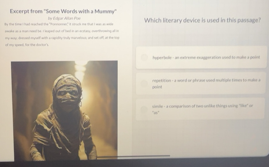 Solved: Excerpt from "Some Words with a Mummy" by Edgar Allan Poe Which ...