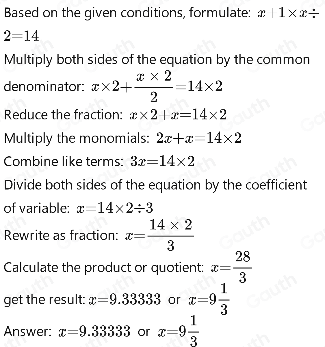 Solved: A number increased by one-sixth of itself equals 14. What is ...