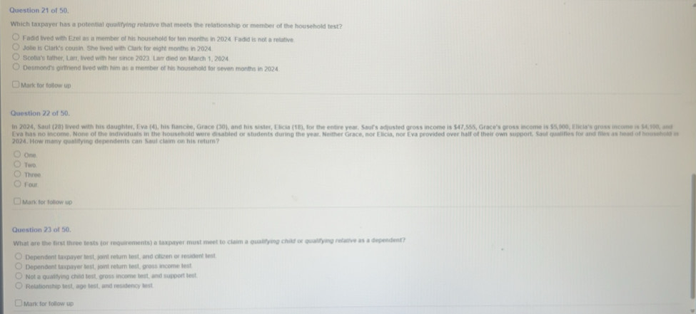 Solved: of 50. Which taxpayer has a potential qualifying relarive that ...