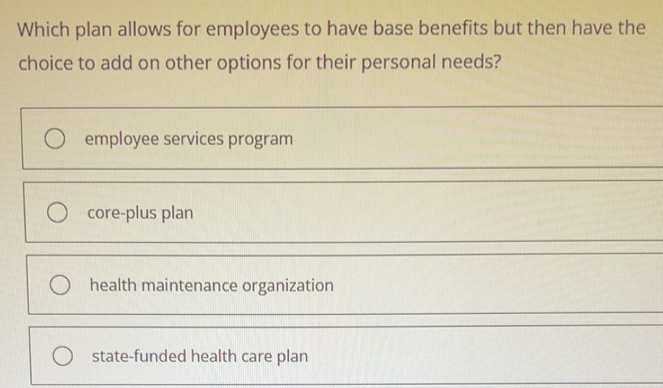 Solved: Which plan allows for employees to have base benefits but then ...