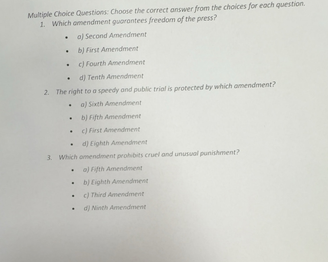 Solved: Choose the correct answer from the choices for each question. 1 ...