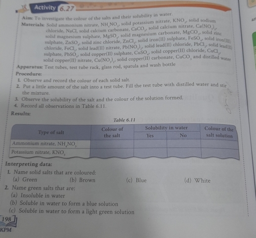 Selesai:Activity 6.27 Aim: To investigate the colour of the salts and ...