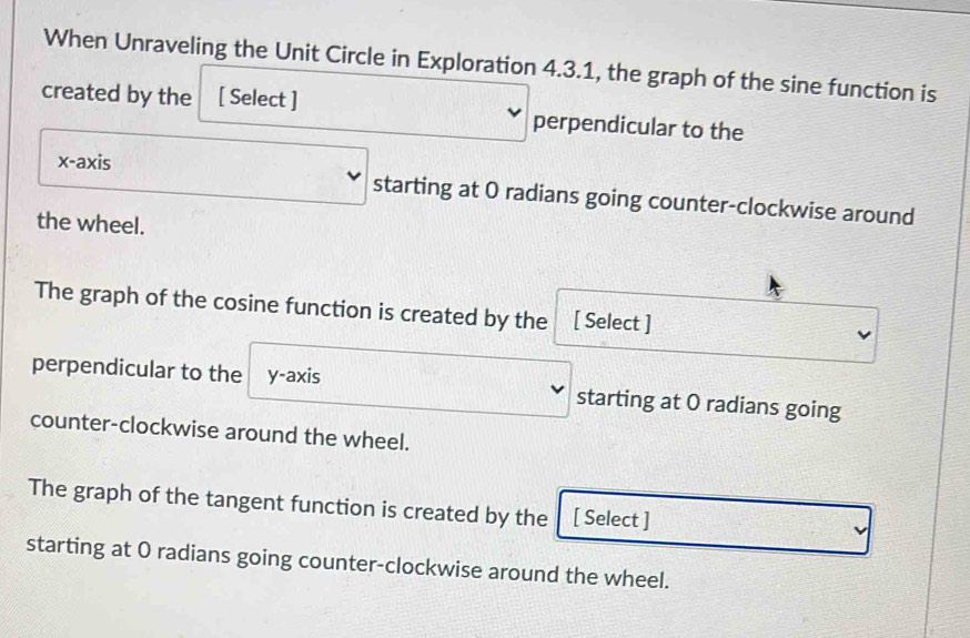 Solved: When Unraveling the Unit Circle in Exploration 4.3.1, the graph ...