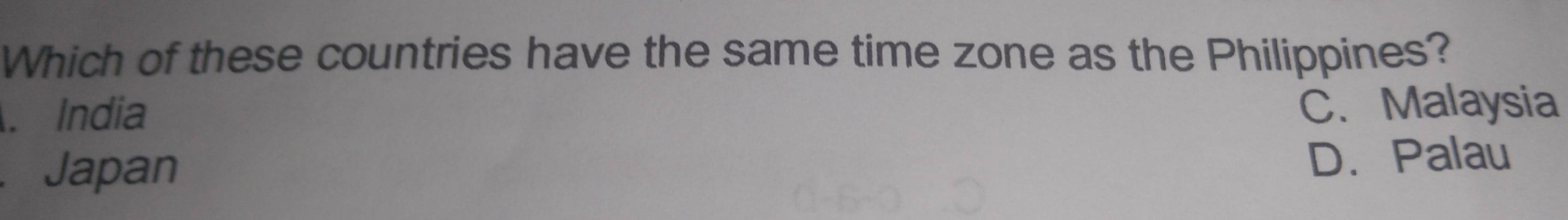 Solved: Which of these countries have the same time zone as the ...