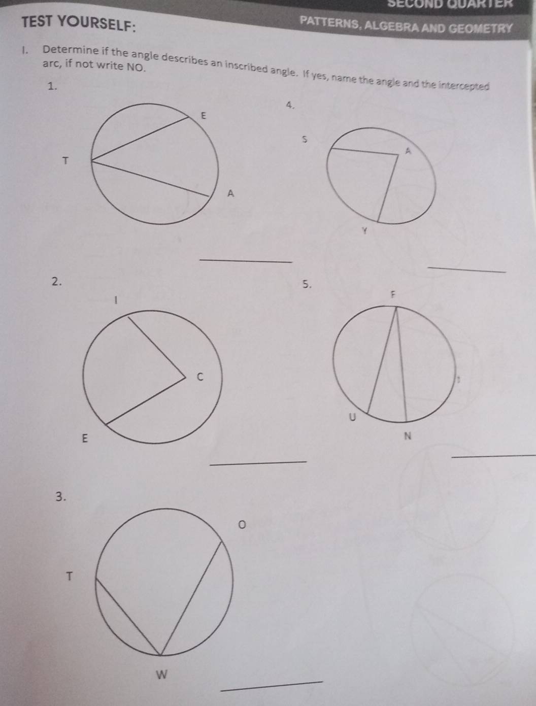 Solved: SECOND QUAKTER TEST YOURSELF: PATTERNS, ALGEBRA AND GEOMETRY I ...