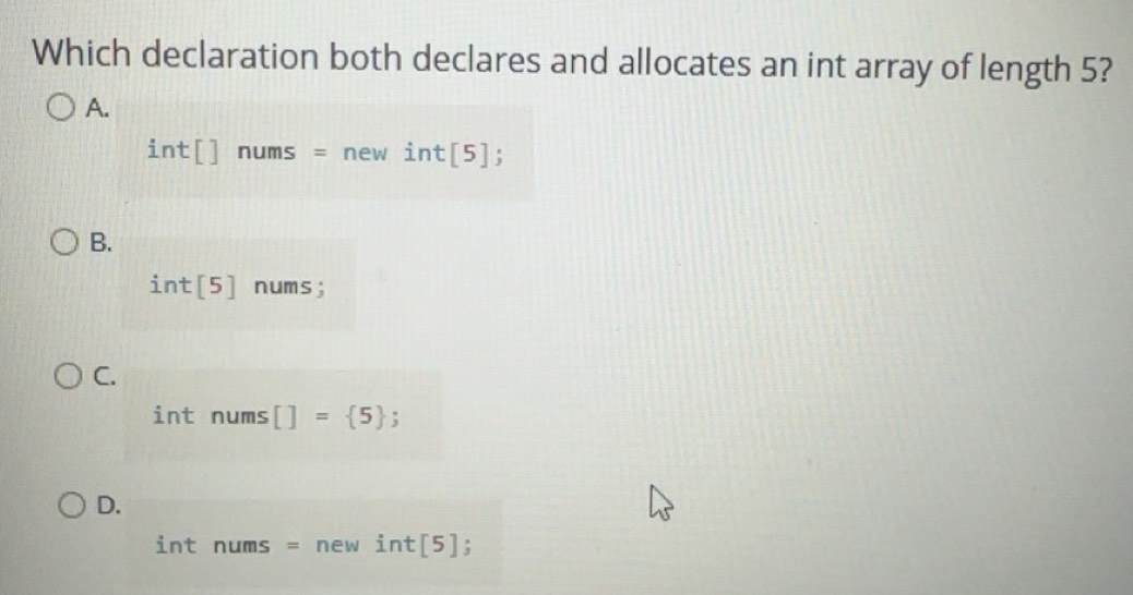 تم الحل:Which declaration both declares and allocates an int array of ...