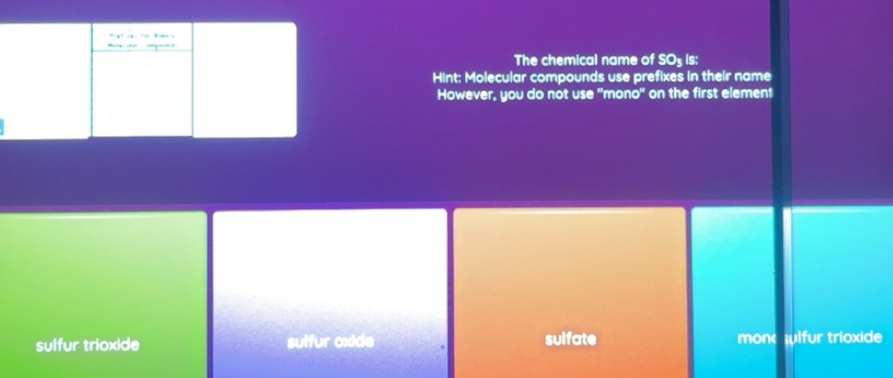 Solved: The chemical name of SO₃ is: Hint: Molecular compounds use ...