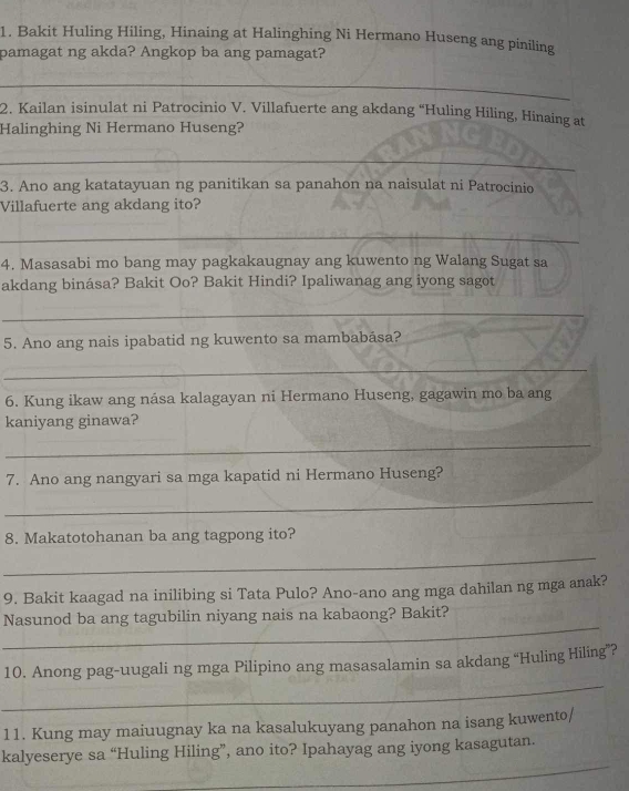 Solved: Bakit Huling Hiling, Hinaing at Halinghing Ni Hermano Huseng ...